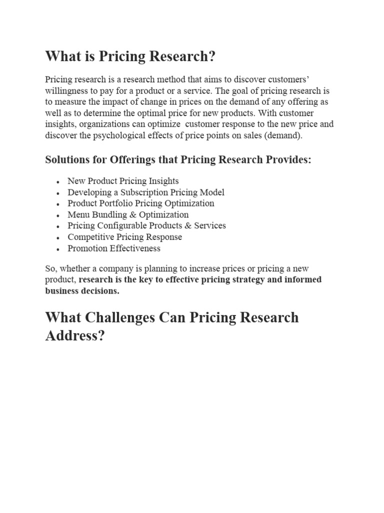What Is Pricing Research | Download Free PDF | Pricing | Sales