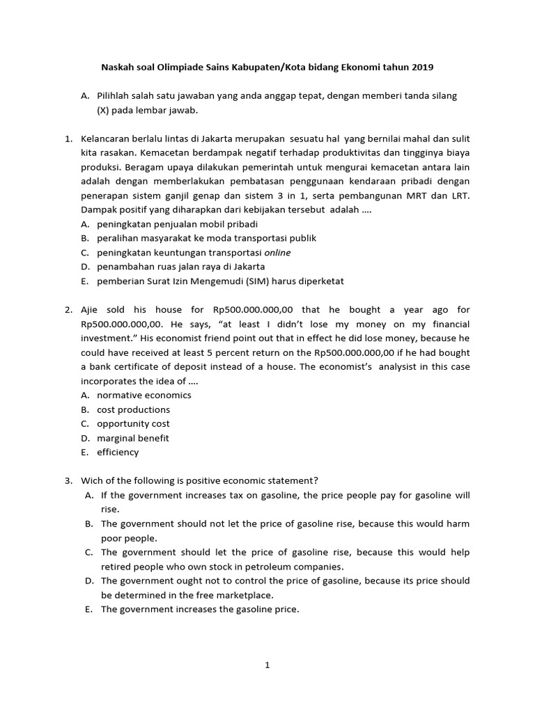 OSK Ekonomi 2019 Soal | PDF