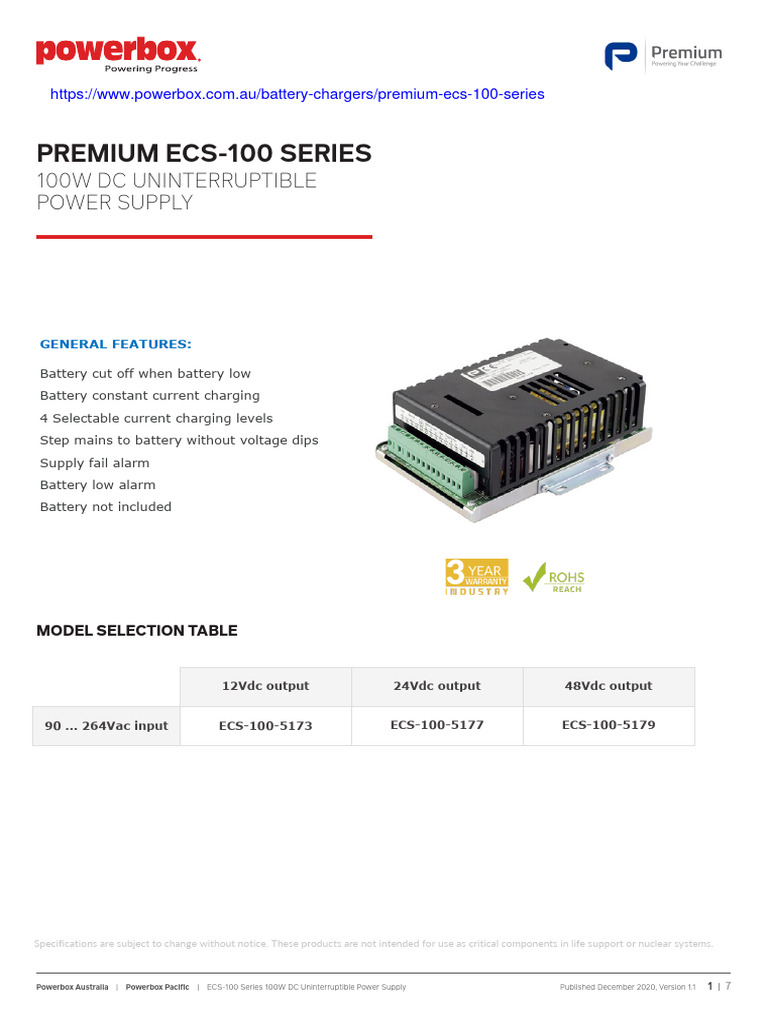 ECS-100 Series 100W DC UPS Overview | PDF | Power Supply | Electricity