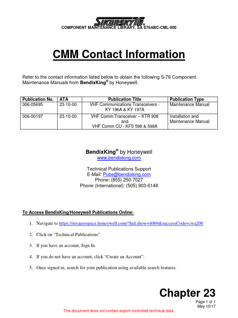 23 Contact Information Bendix King Honeywell | PDF