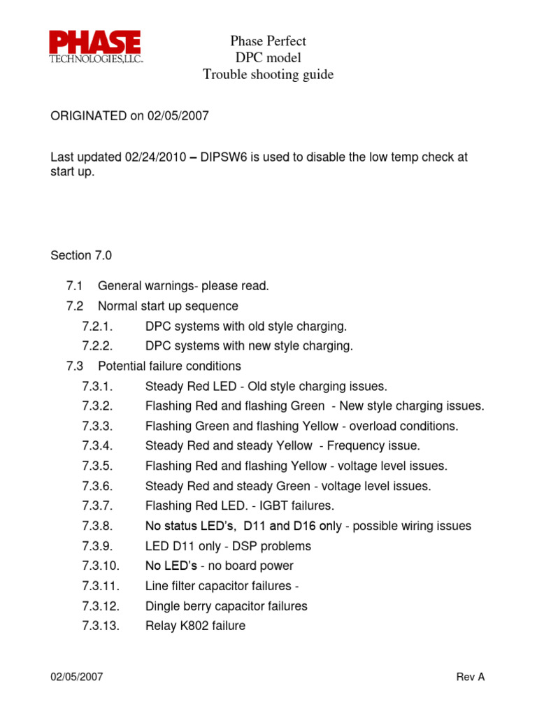 DPC Systems Trouble Shooting Guide Rev A | PDF | Relay | Capacitor
