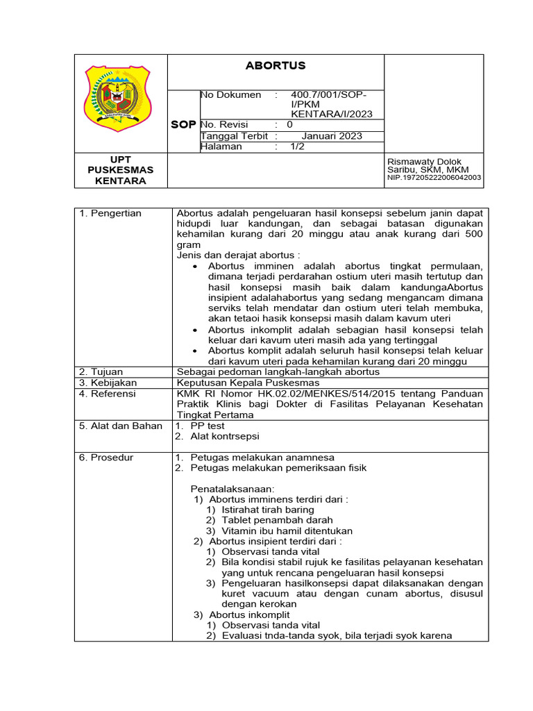 SOP Abortus | PDF