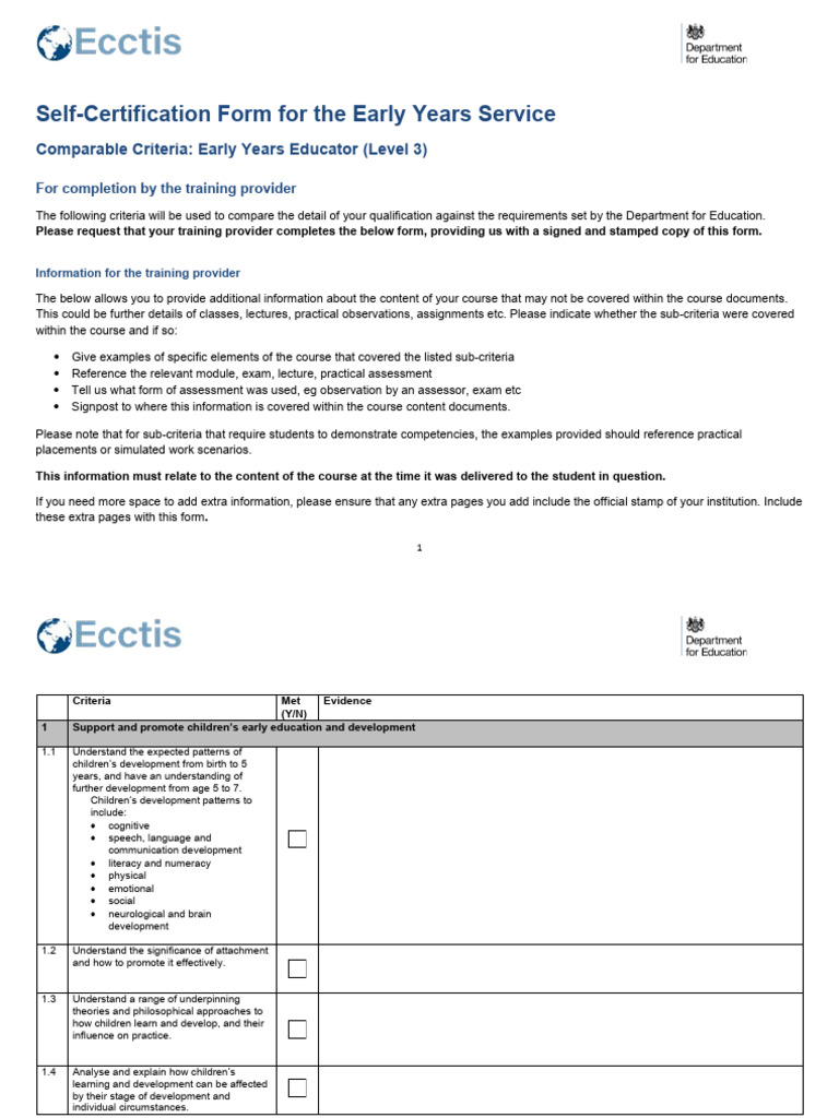 EYE Level 3 Self-Certification Form | PDF | Occupational Safety And ...