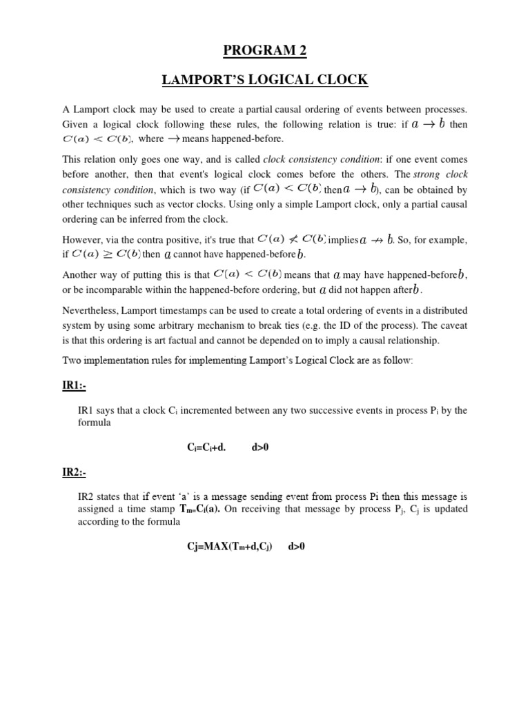 Program 2 Lamport'S Logical Clock: Consistency Condition, Which Is Two Way (If | PDF
