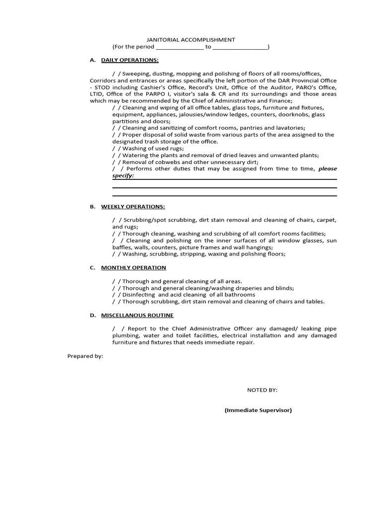 Janitorial Accomplishment | PDF