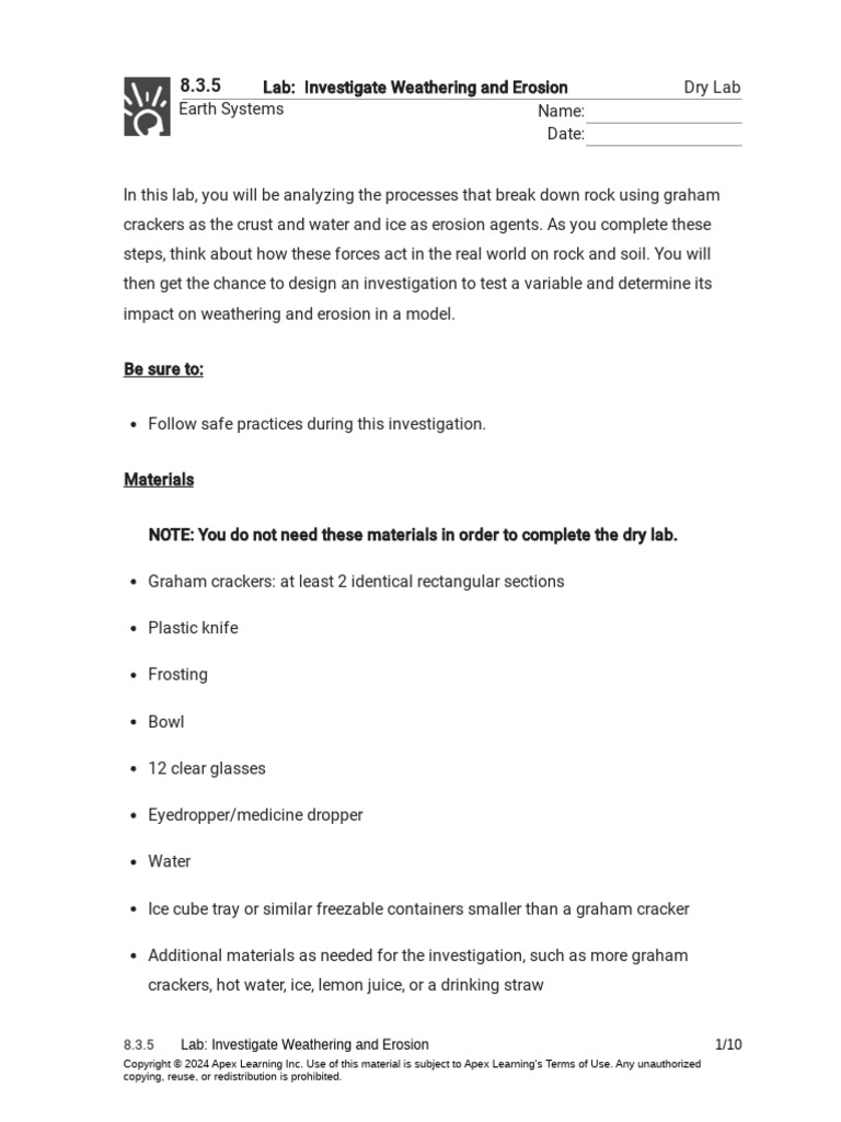8.3.5 Lab - Investigate Weathering and Erosion (Dry Lab) | PDF