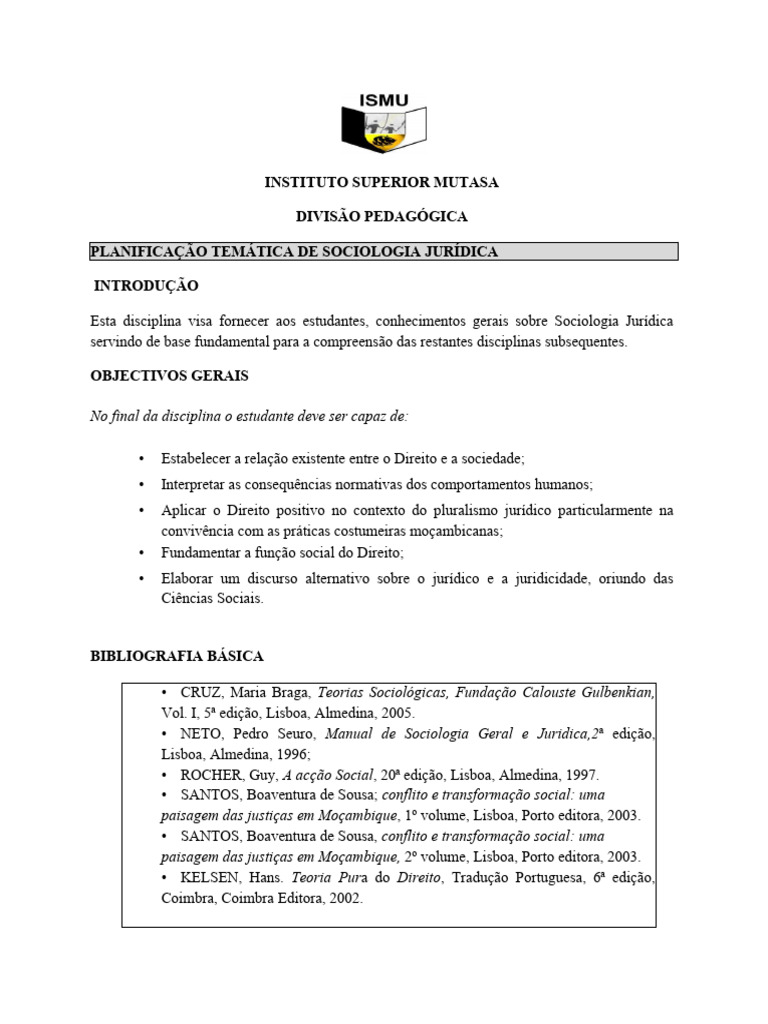 Plano Analítico Coiologia Jurídica - Instituto Superior Mutasa | PDF ...