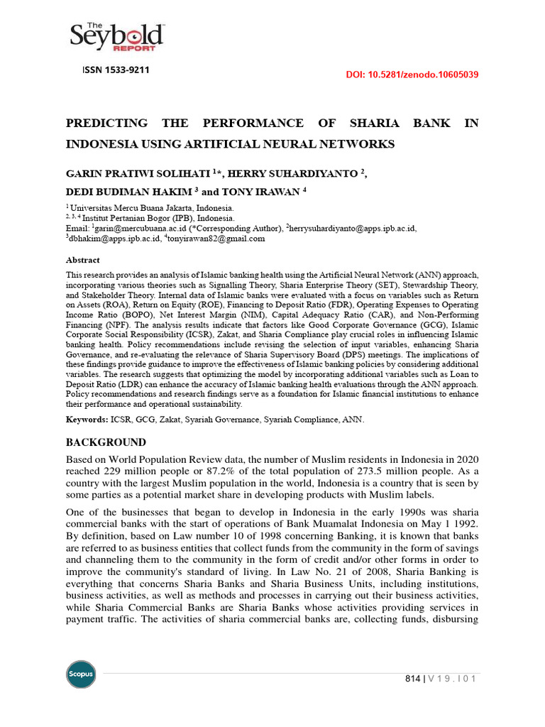 Predicting The Performance of Sharia Bank in Indonesia Using Artificial ...