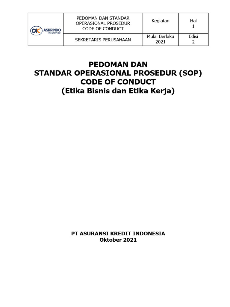 SOP Code of Conduct 2021 (Final) - FIX 18 Oktober 2021 - BUKU | PDF