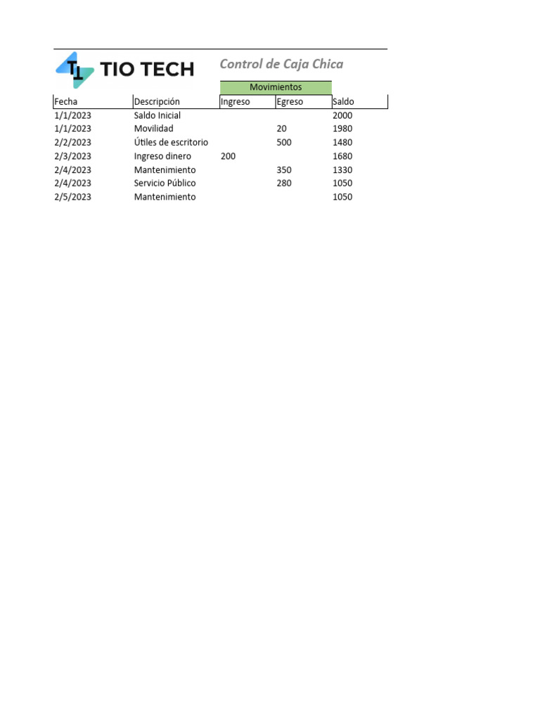 Control de Caja Chica en Excel Tio Tech | PDF