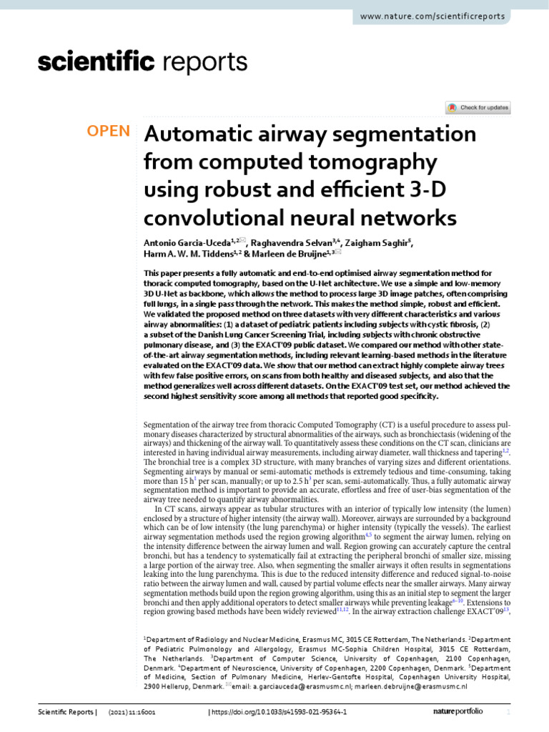 Automatic Airway Segmentation From Computed Tomography Using Robust and Efficient 3 D ...