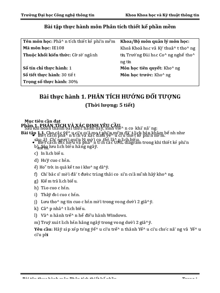 BTTH1. Phân tích hướng đối tượng | PDF