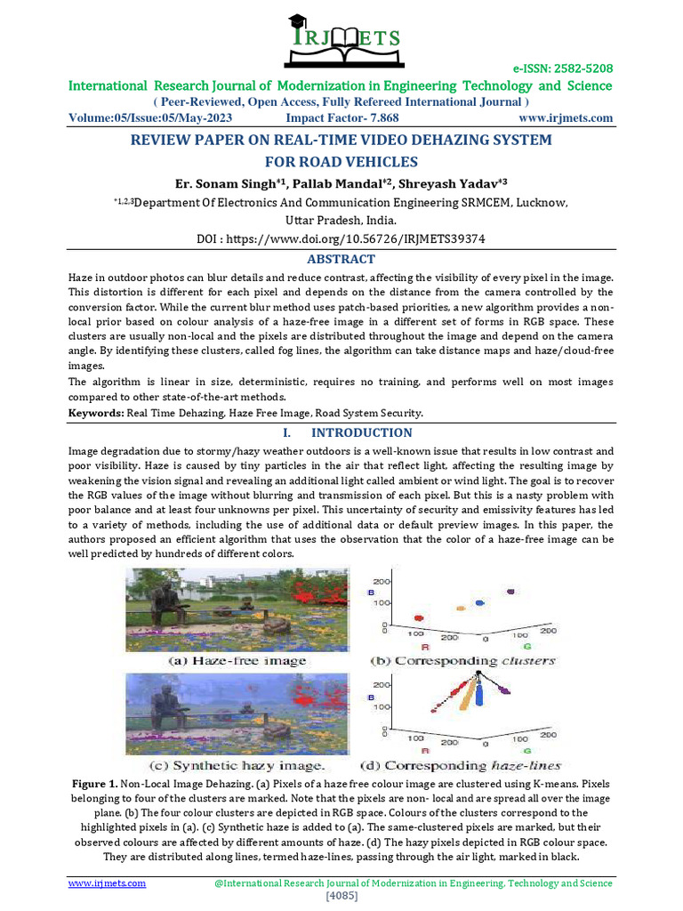 REVIEW PAPER ON REAL-TIME VIDEO DEHAZING SYSTEM | PDF | Cluster ...