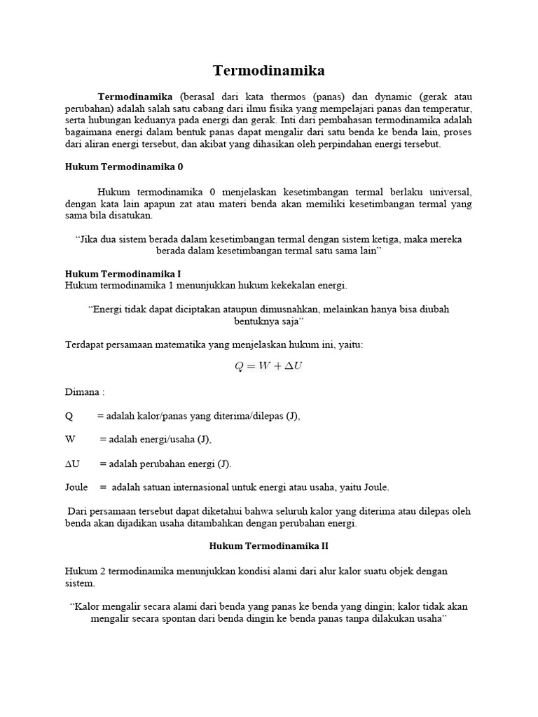 Panduan Lengkap Hukum Termodinamika | PDF