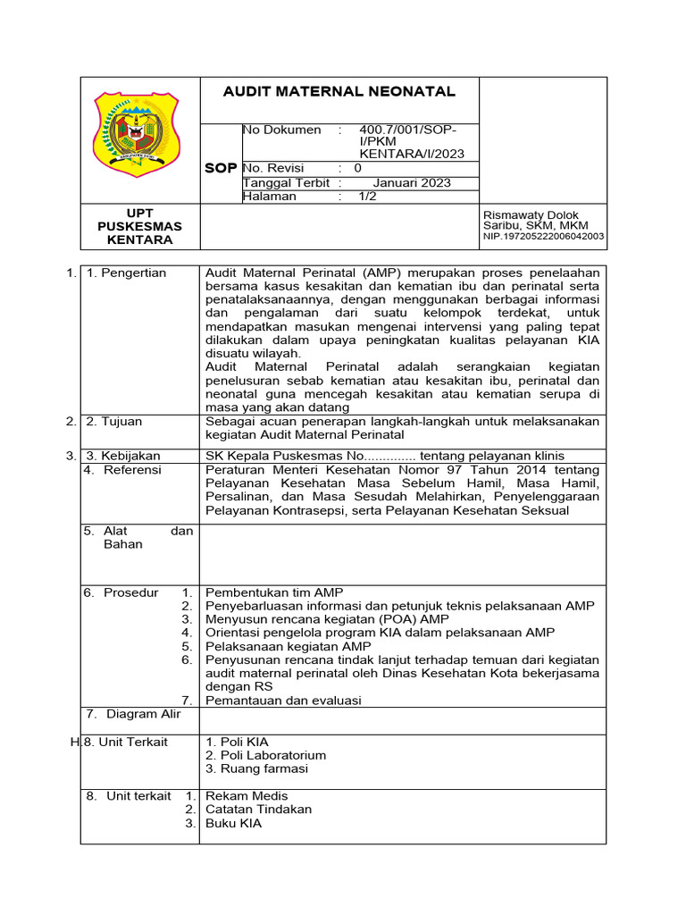 SOP Audit Maternal Perinatal | PDF