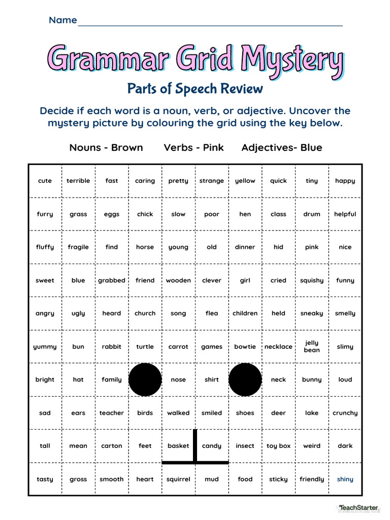 Grammar Grid Colourby Code Easter Partsof Speech Worksheet Adobe Reader ...