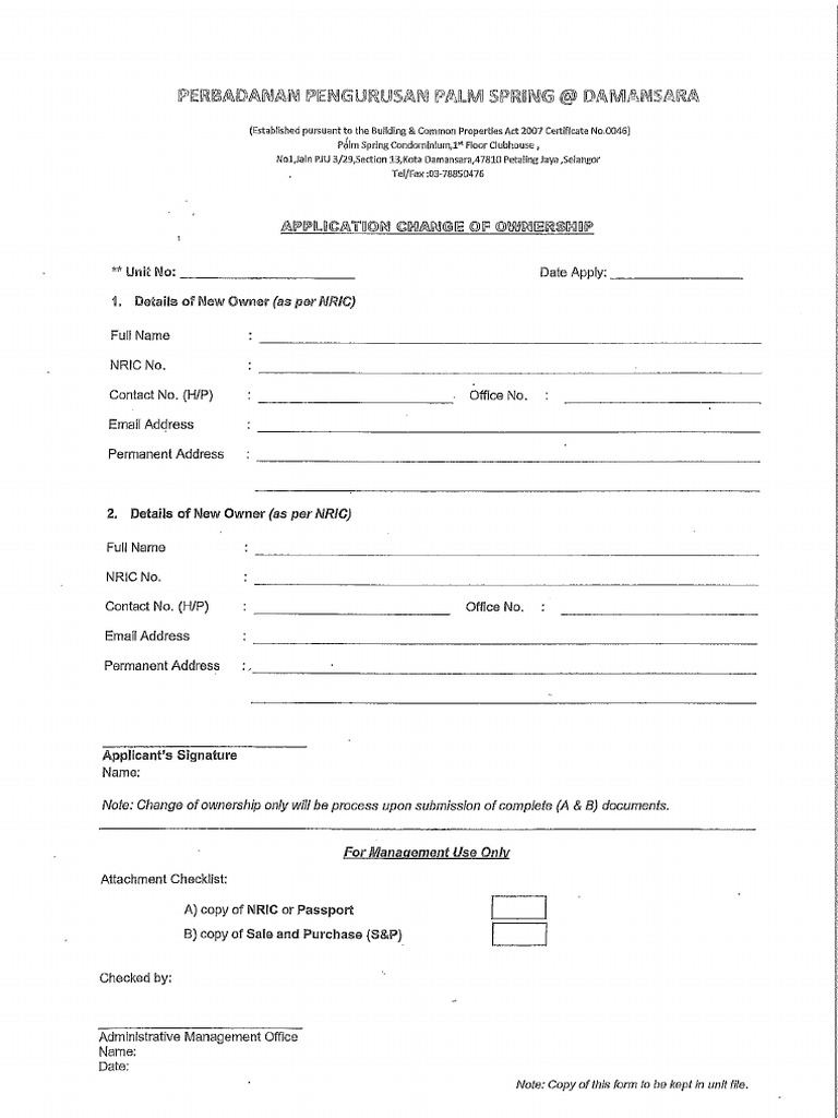 Change Ownership Form-1 | PDF
