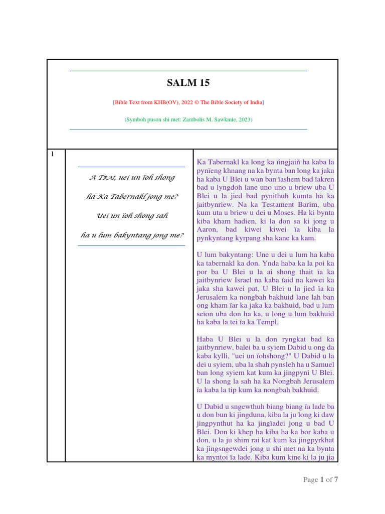 Salm 15 Umjer Mynsiem | PDF | Social Science | Religion & Spirituality