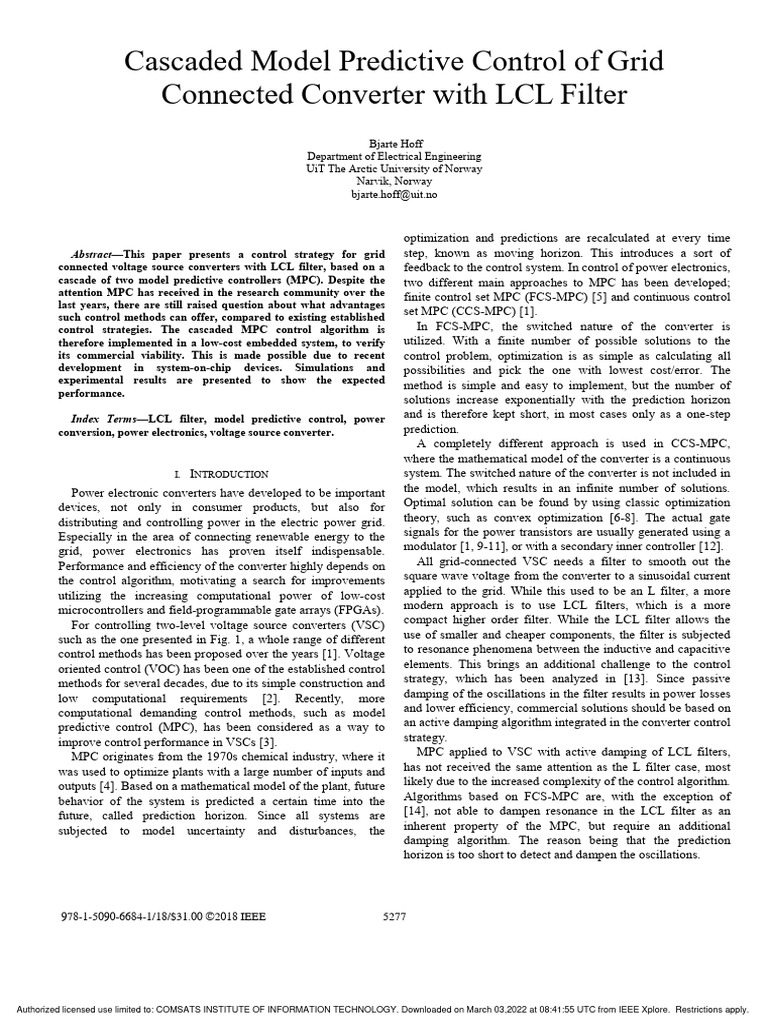 Cascaded Model Predictive Control of Grid Connected Converter With LCL Filter | PDF | Technology ...