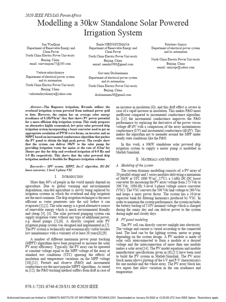 Modelling A 30kw Standalone Solar Powered Irrigation System | PDF ...