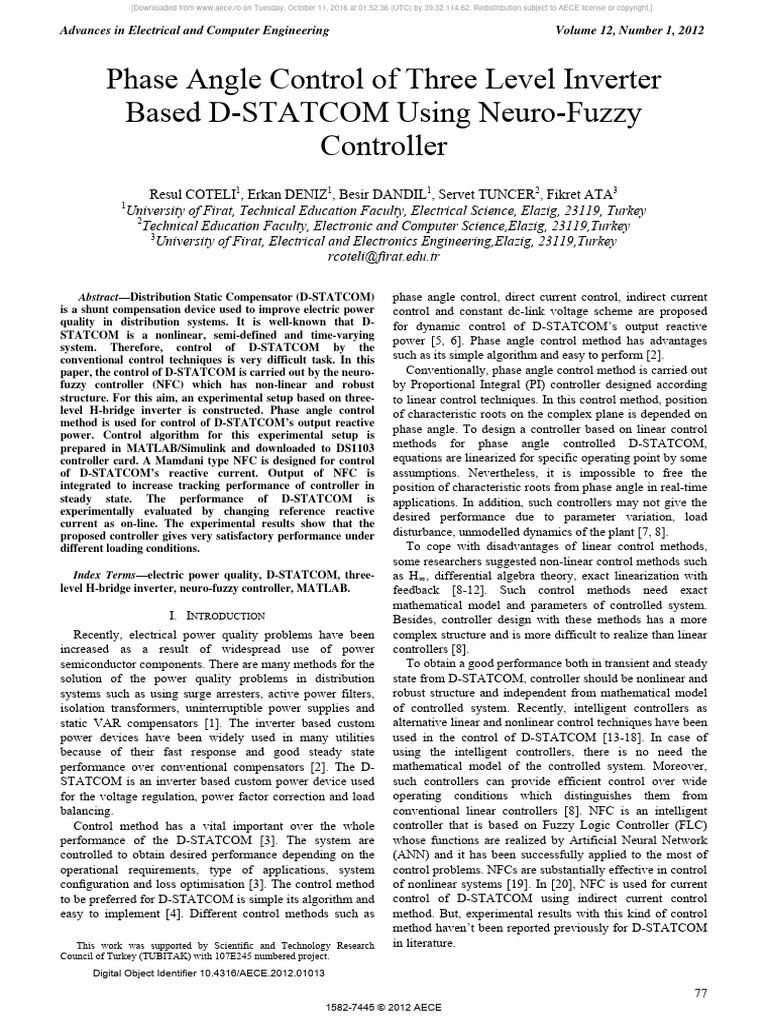 Phase Angle Control D STATCOM | PDF | Power Inverter | Control Theory