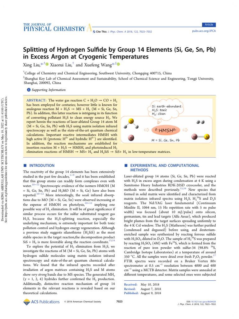 Catalys For H2S Splittign | PDF | Chemical Reactions | Germanium