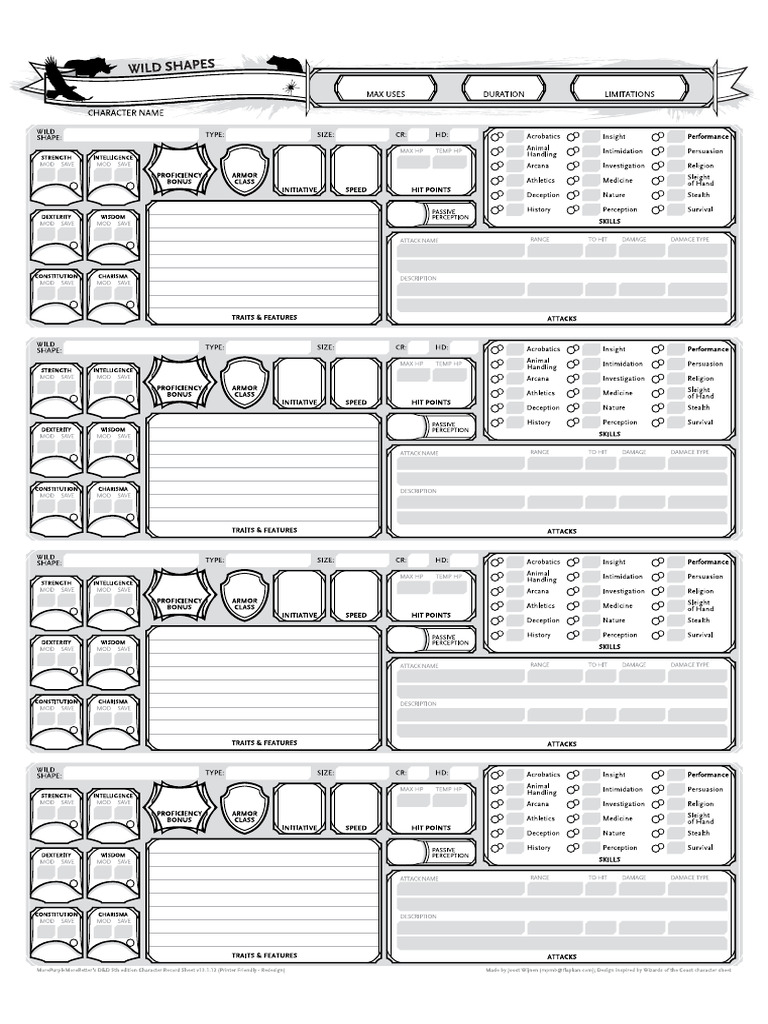 Empty Wild Shape Page | PDF