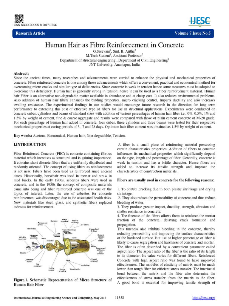 Human Hair as Concrete Reinforcement | PDF | Concrete | Building Materials