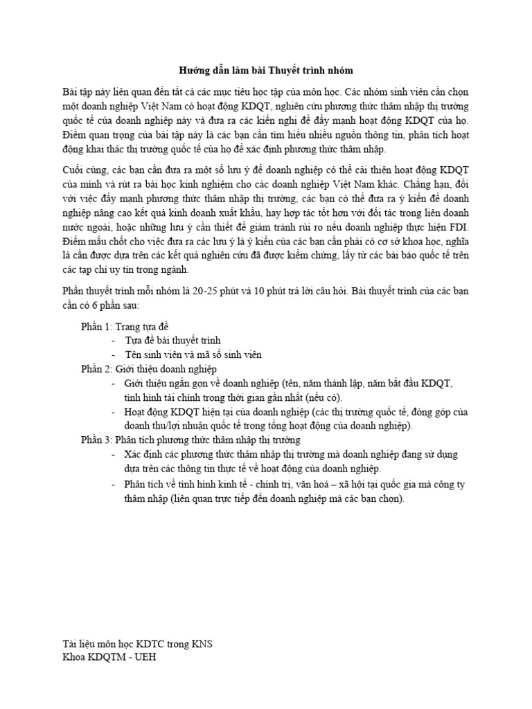 Hướng dẫn làm bài thuyết trình nhóm - KDTC TRONG KNS | PDF