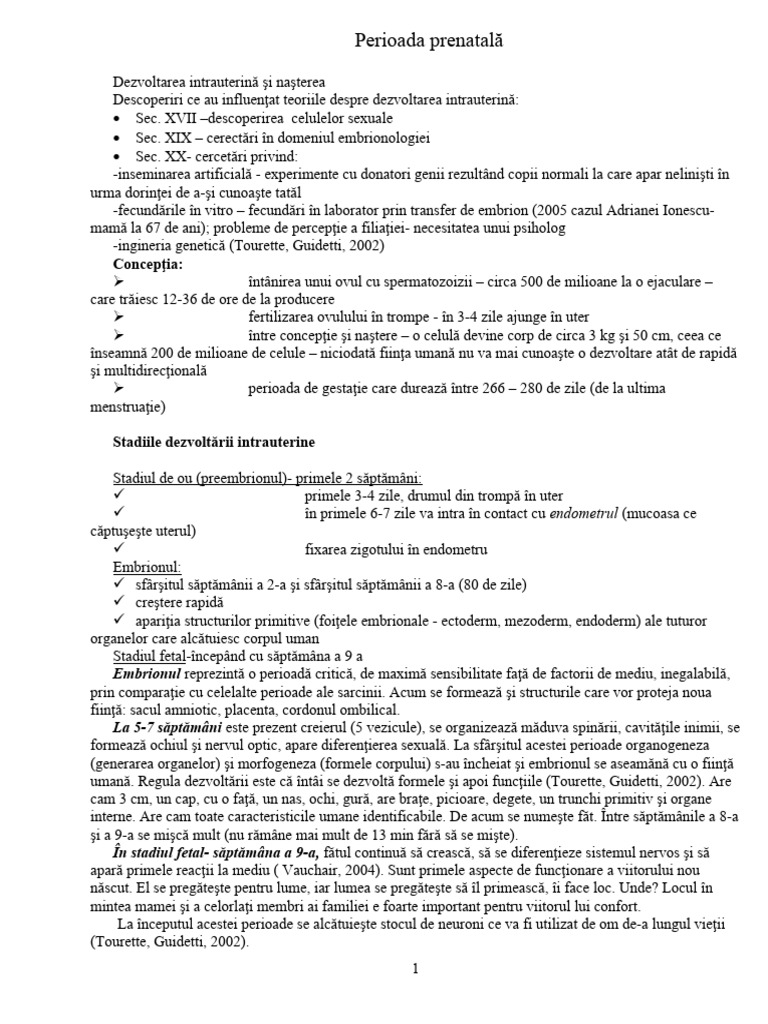 Perioada Prenatală Şi Primii Ani de Viaţă | PDF
