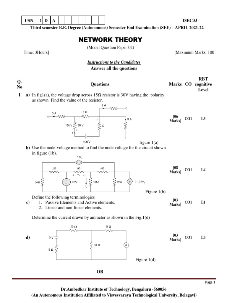 Network theory MQP 2 | PDF | Electrical Network | Computer Engineering