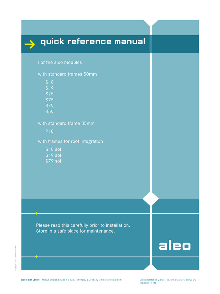 Installation Manual Aleo V4 - EN | PDF | Photovoltaic System | Solar Panel