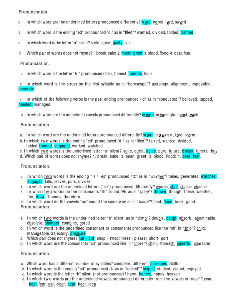 English Pronunciation Exercises Guide | PDF | Consonant | Languages