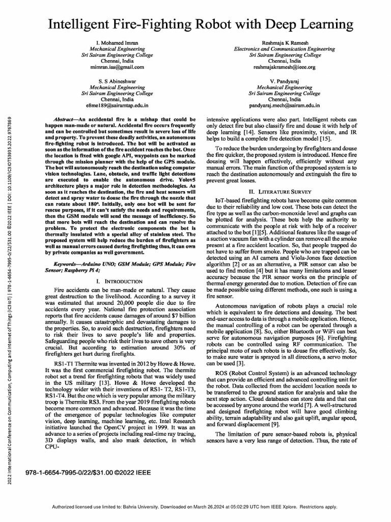 Intelligent Fire-Fighting Robot With Deep Learning | PDF | Computer Vision | Magnetometer