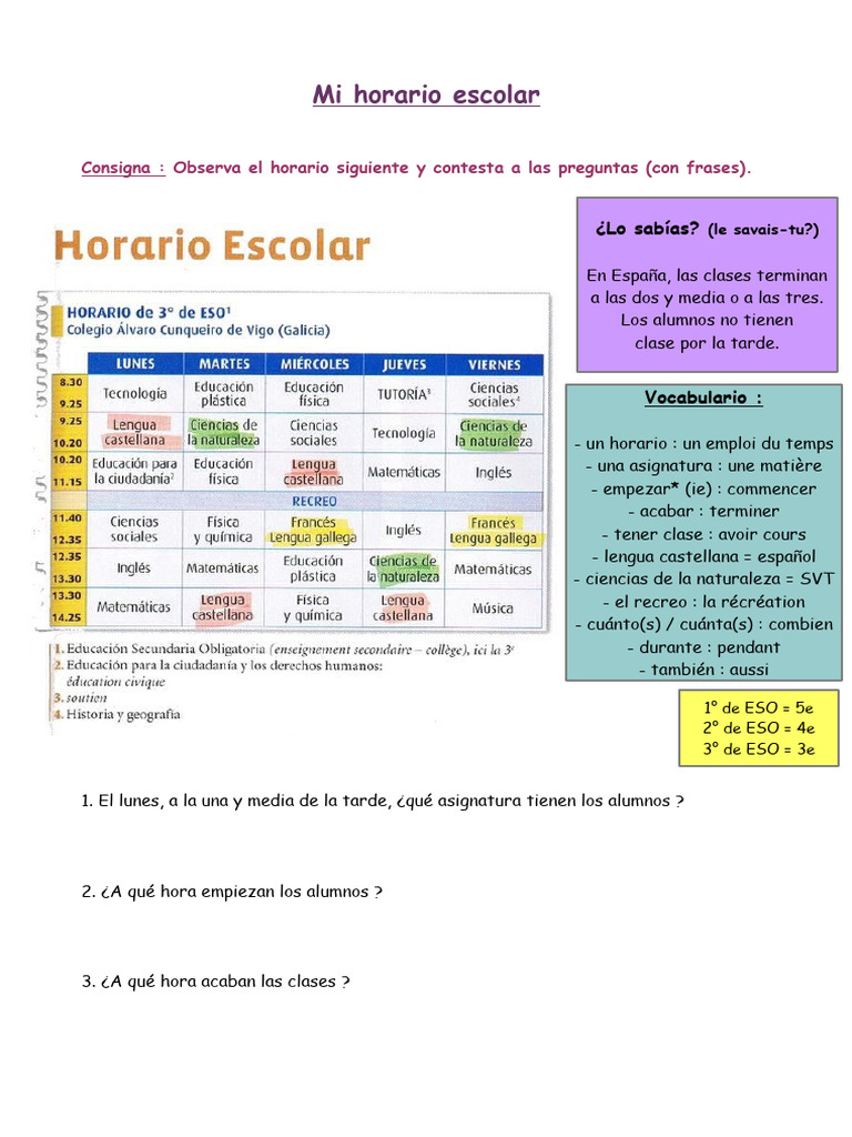 Mi Horario Escolar | PDF