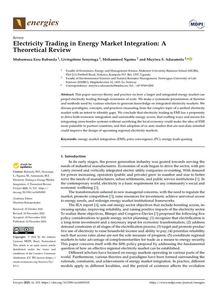 Electricity Trading in Energy Market Integration A | PDF | Methodology ...
