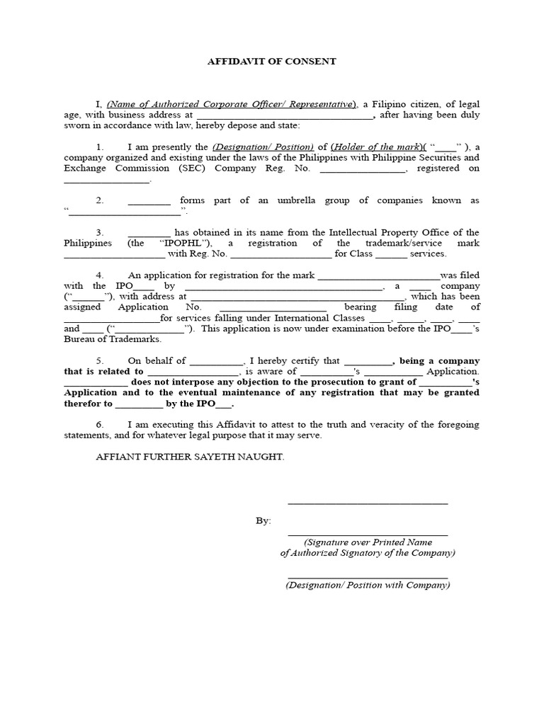 Template IPO Affidavit of Consent Form | PDF | Affidavit | Government ...
