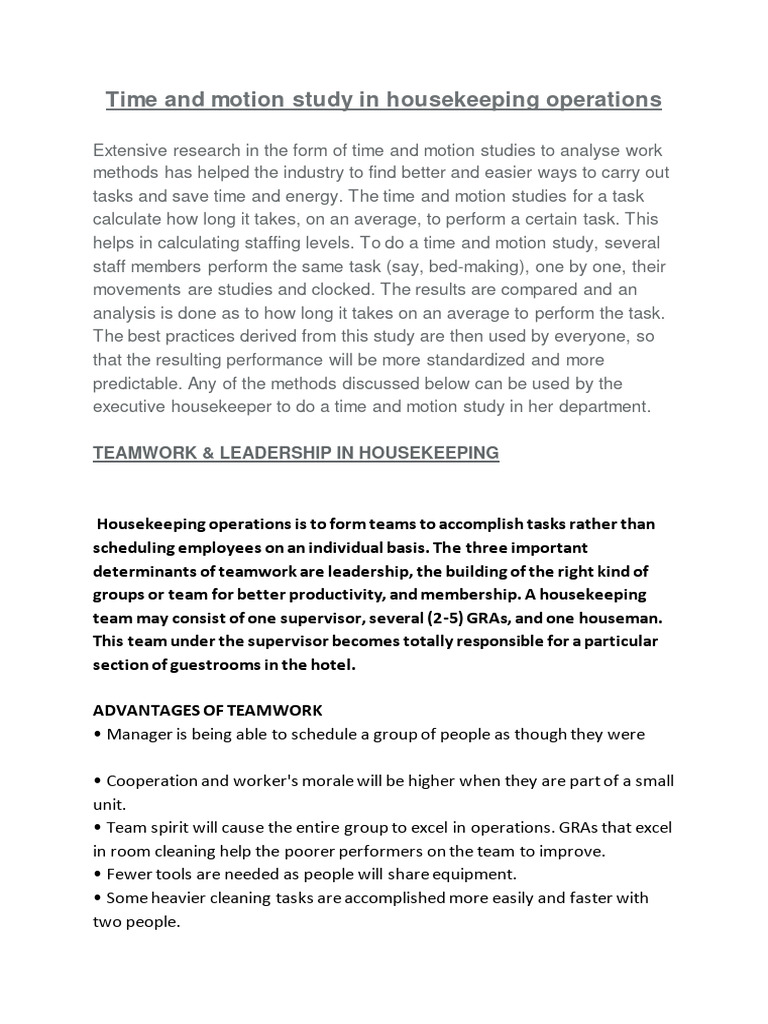 Time And motion studies and teamwork and leadership | PDF | Leadership ...