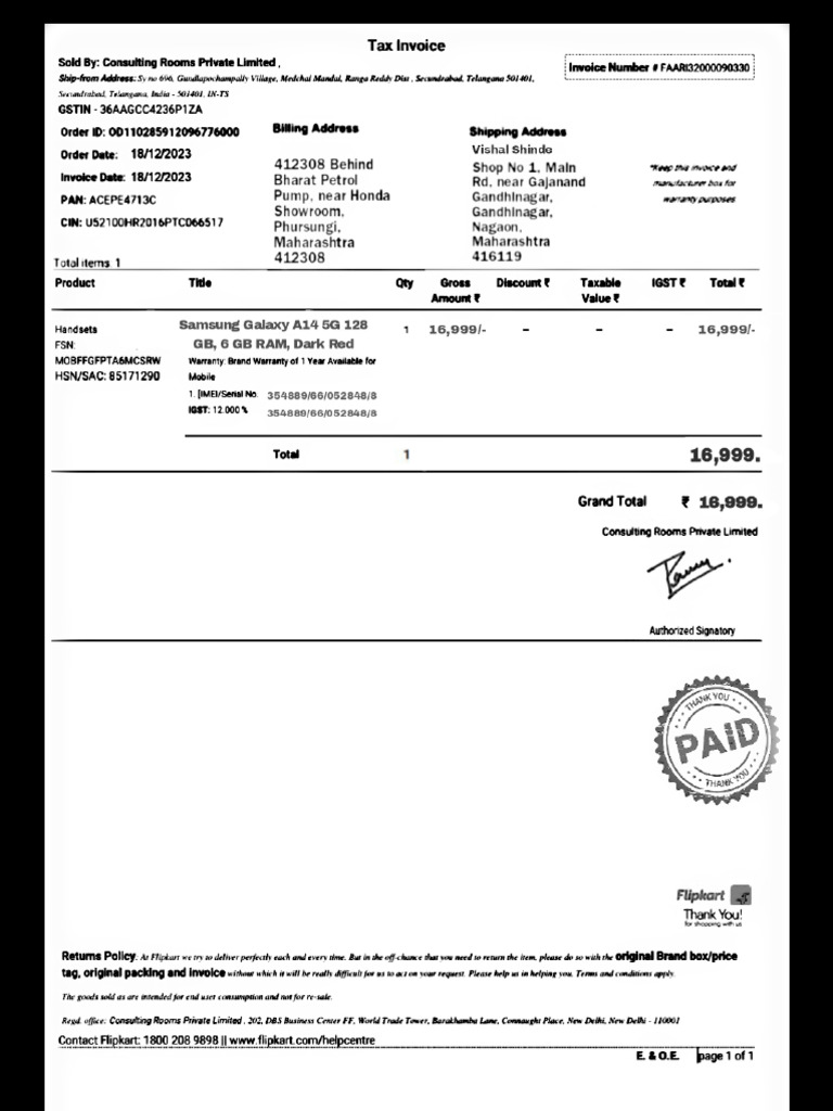 Flipkart Invoice | PDF