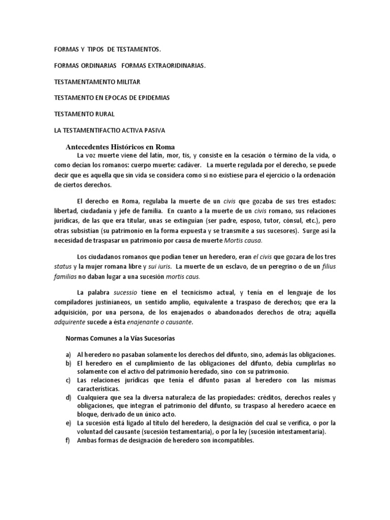 Formas y Tipos de Testamentos | PDF | Herencia | Voluntad y testamento