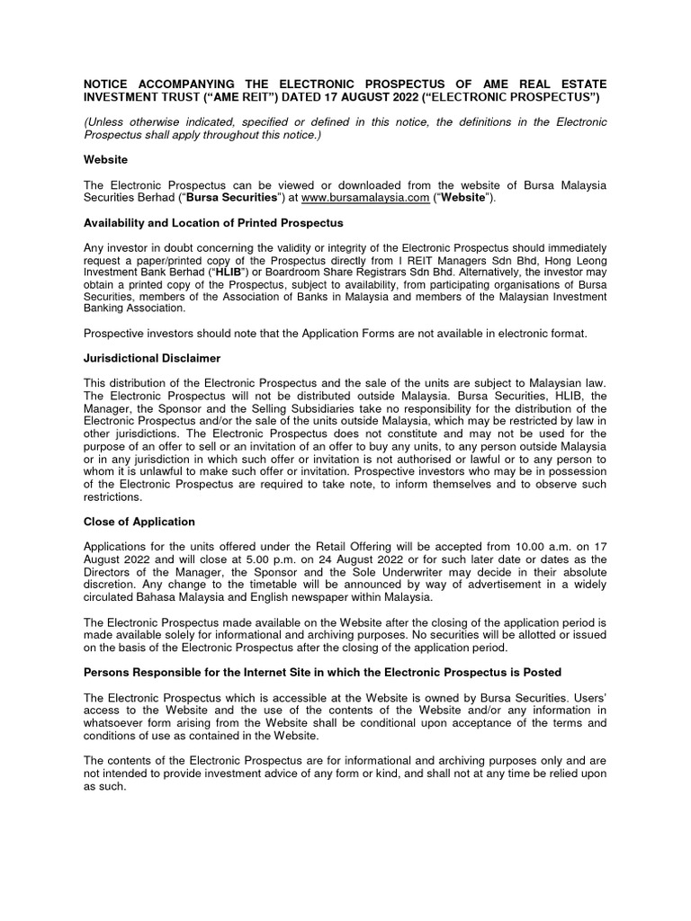 AME REIT - Prospectus (Part 1) | PDF | Internet | Real Estate ...