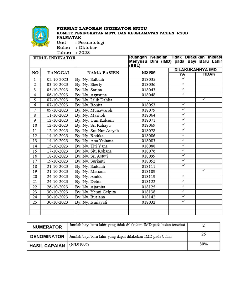 FORMAT LAPORAN INDIKATOR MUTU perina | PDF