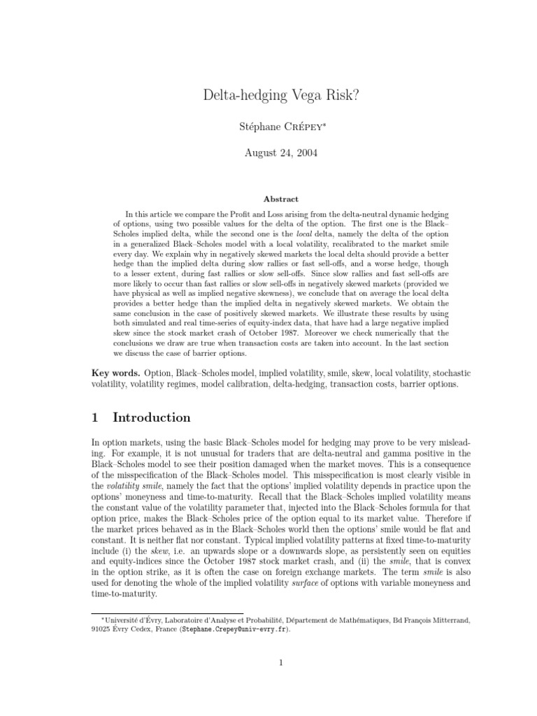 Delta hedging vega risk | PDF | Black–Scholes Model | Greeks (Finance)