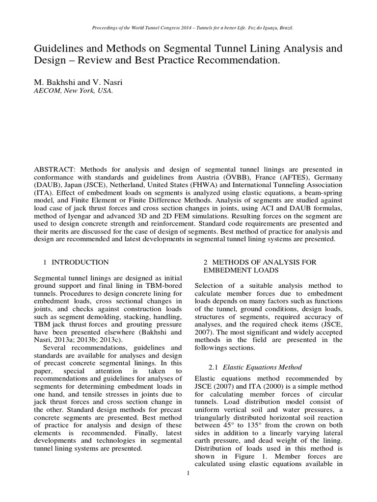 2-Guidelines and Methods on Segmental Tunnel Lining Analysis and Design | PDF | Stress ...