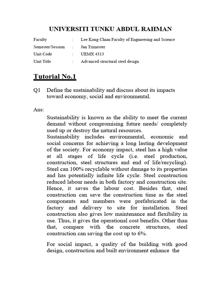 UEMX4313 Tutorial 1 Answer | PDF | Sustainability | Natural Environment