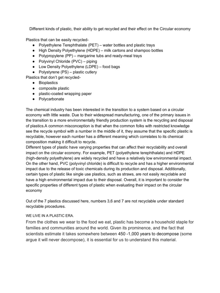 Different Kinds of Plastic and Their Ability To Get Recycled | PDF | Polystyrene | Plastic