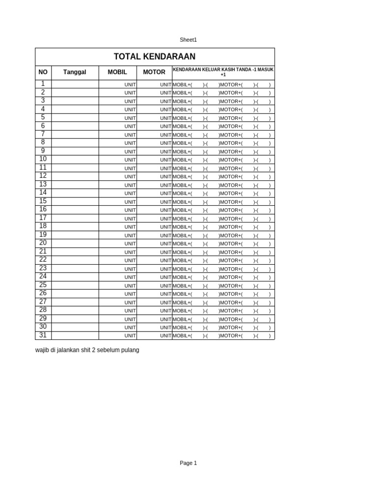 Form Jumlah Kendaraan | PDF