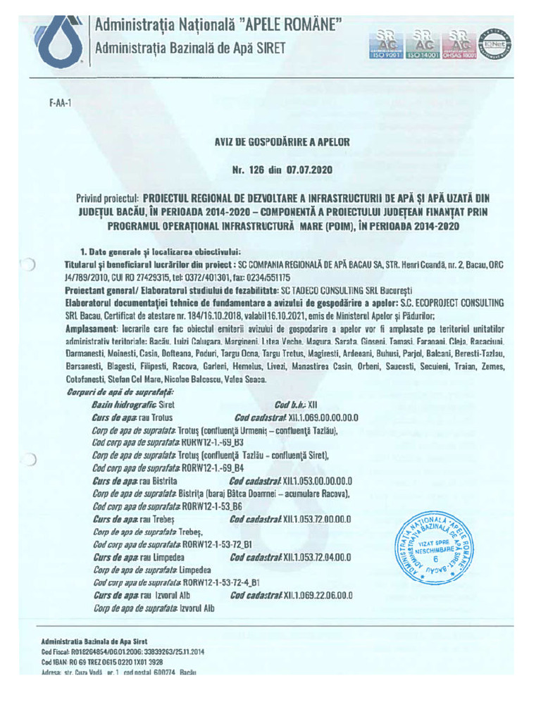 Aviz Gospodarirea Apelor Partea 1 | PDF