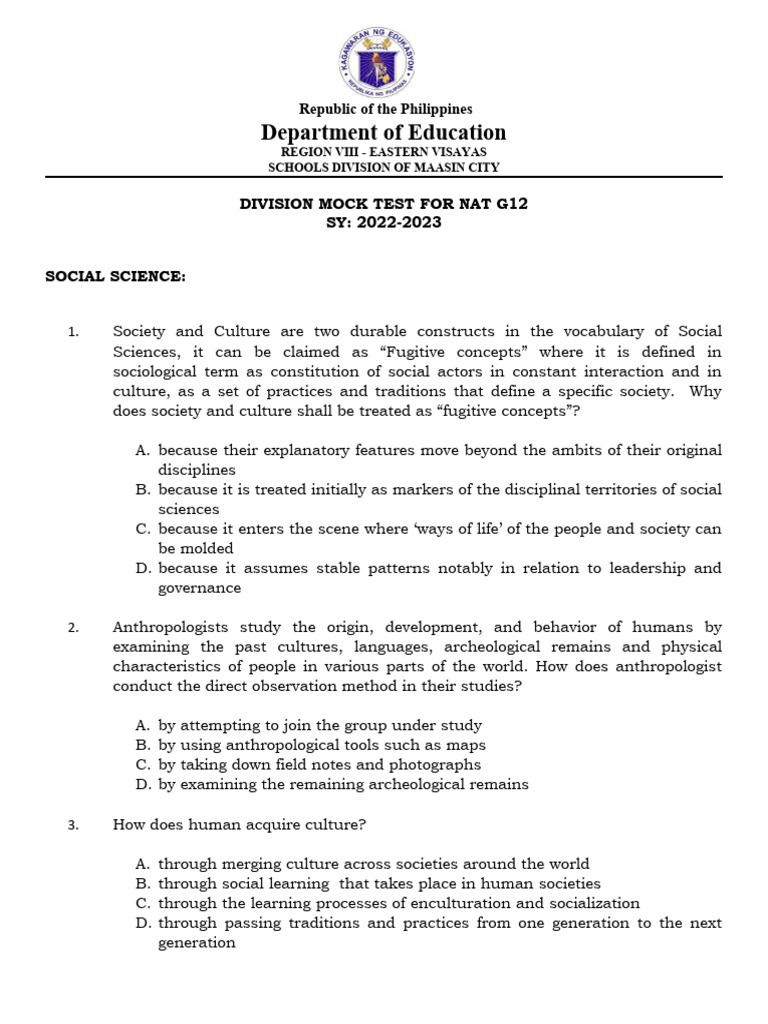 Social-Science NAT Questionnaire | PDF | Social Sciences | Sociology