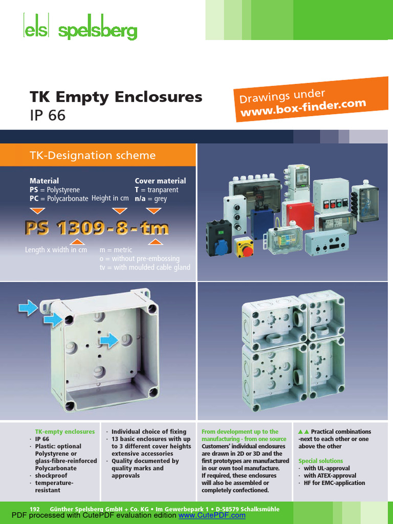 Carcase Pt. Aparataj Seria TK-PS - IP66 - Spelsberg - GERKON ELECTRO | PDF